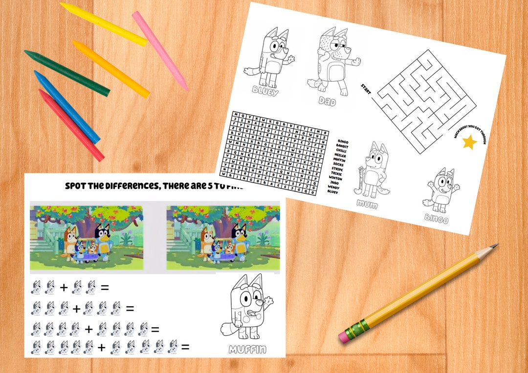 2 Printable Kids Activity Sheets Character Themed Instant Digital ...