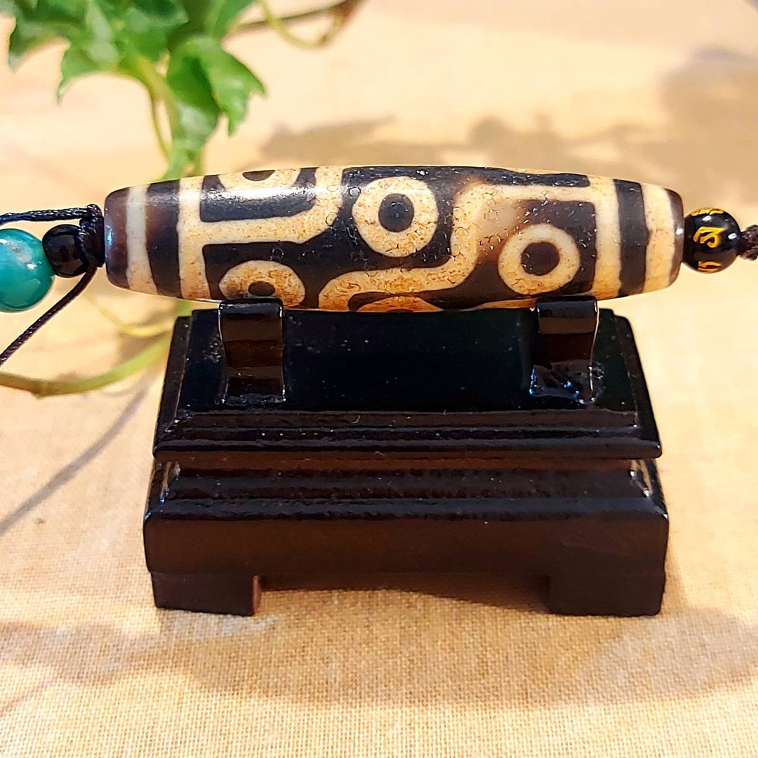 Special Pattern 9-eyed Tibetan Old Agate DZI Bead (55mm X 14mm) Best ...