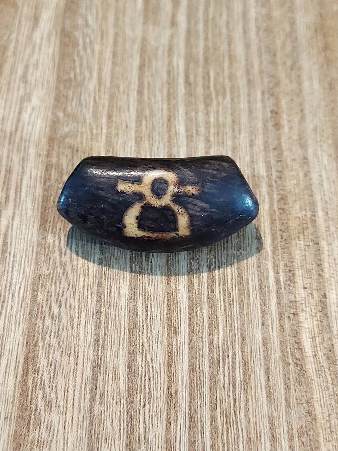 Special Pattern God of Wealth Tibetan Old Agate Dzi Bead (48mm X 23mm X ...