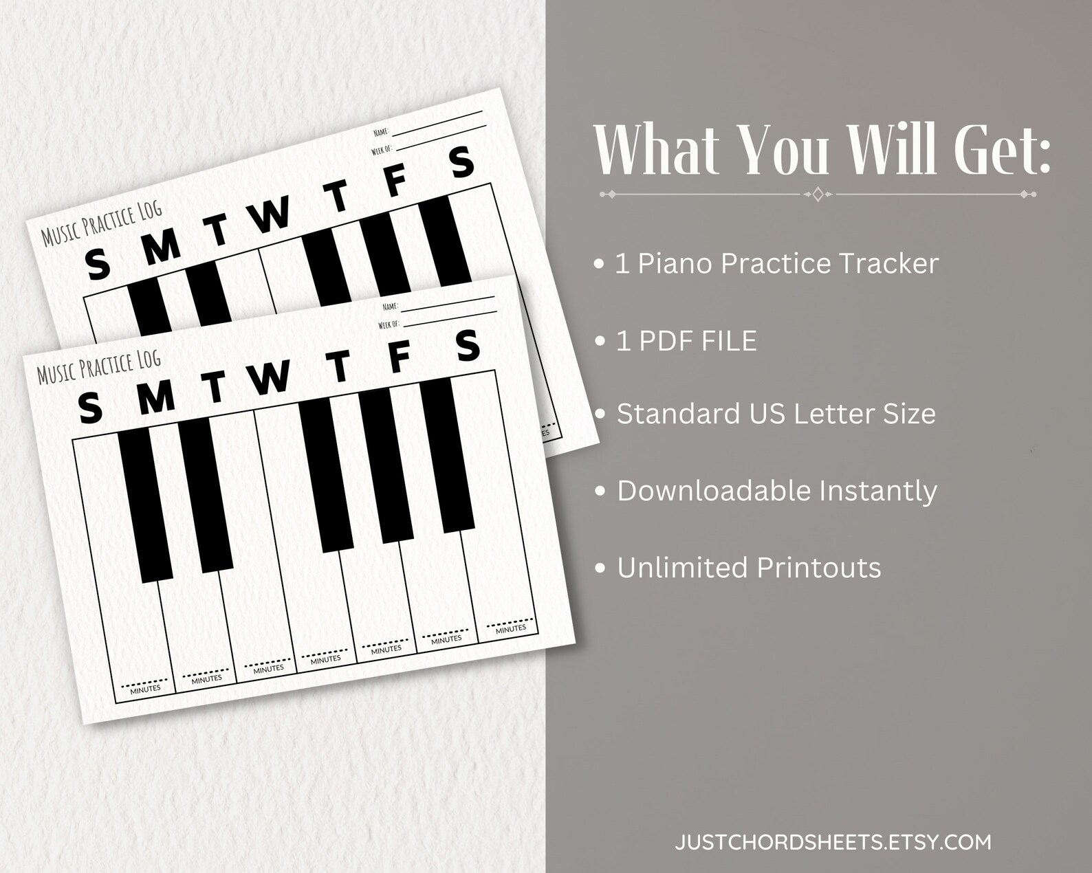 Piano Practice Chart Printable Music Education Log Habit Tracker ...