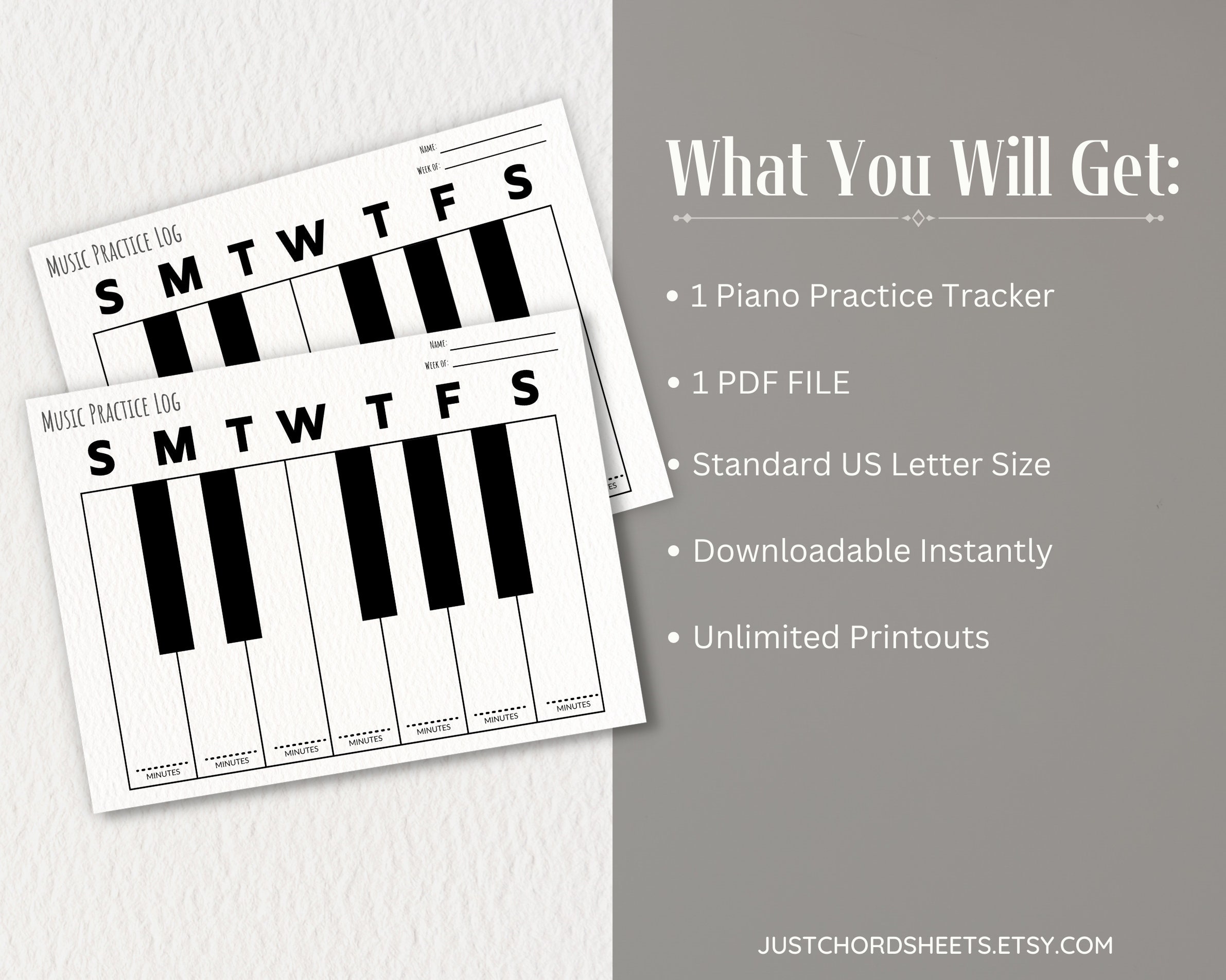 Piano Practice Chart Printable Music Education Log Habit Tracker ...
