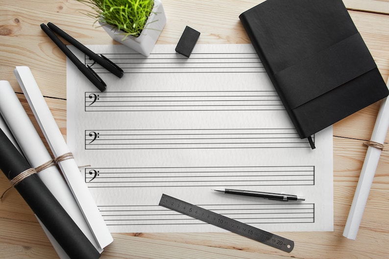 Printable Large Print Blank Sheet Music Bass Clef Manuscript Paper ...