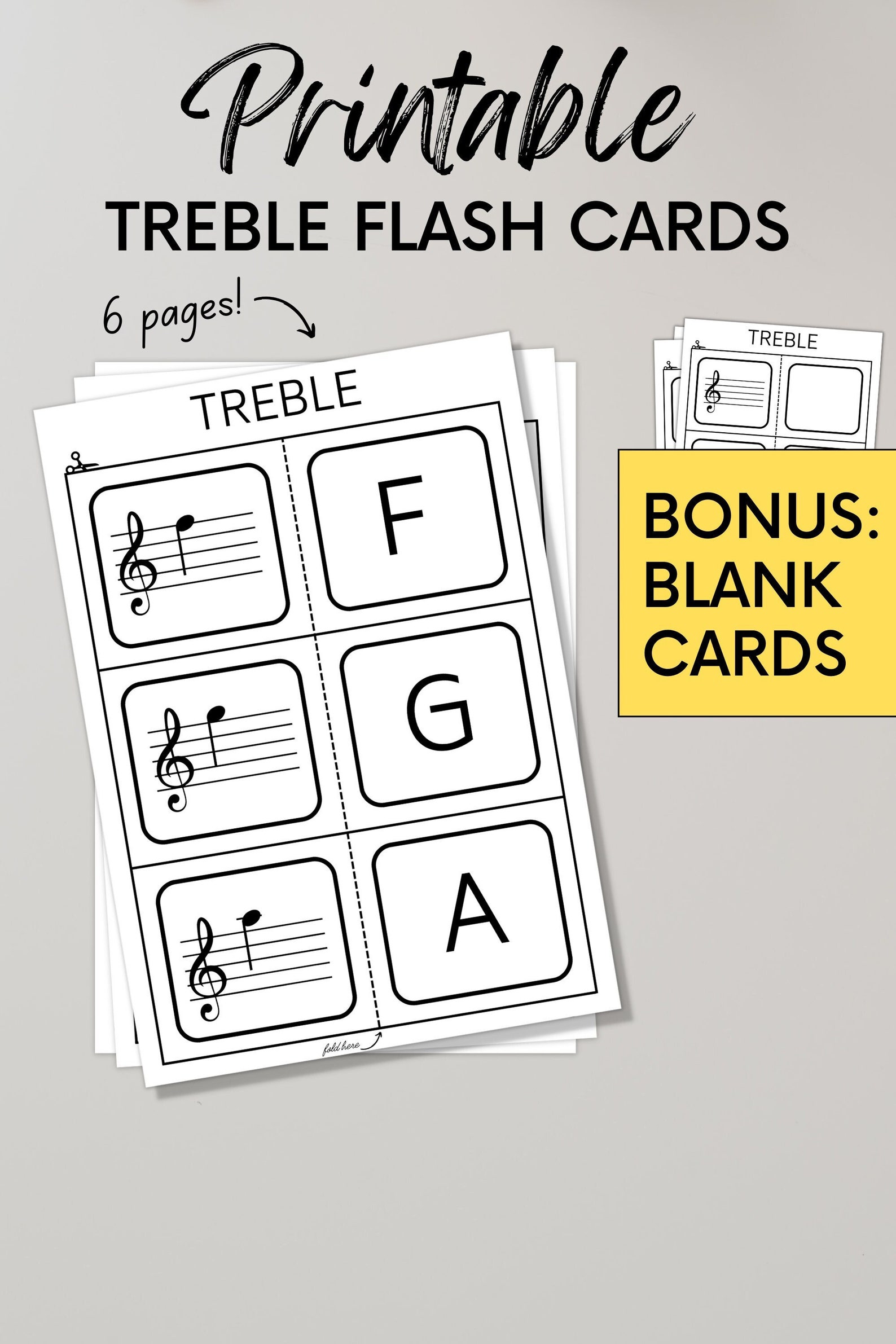 Treble Clef Flash Cards for Beginner Musicians With Bonus Blank Music ...