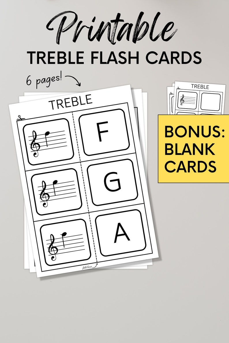 Treble Clef Flash Cards for Beginner Musicians With Bonus Blank Music ...
