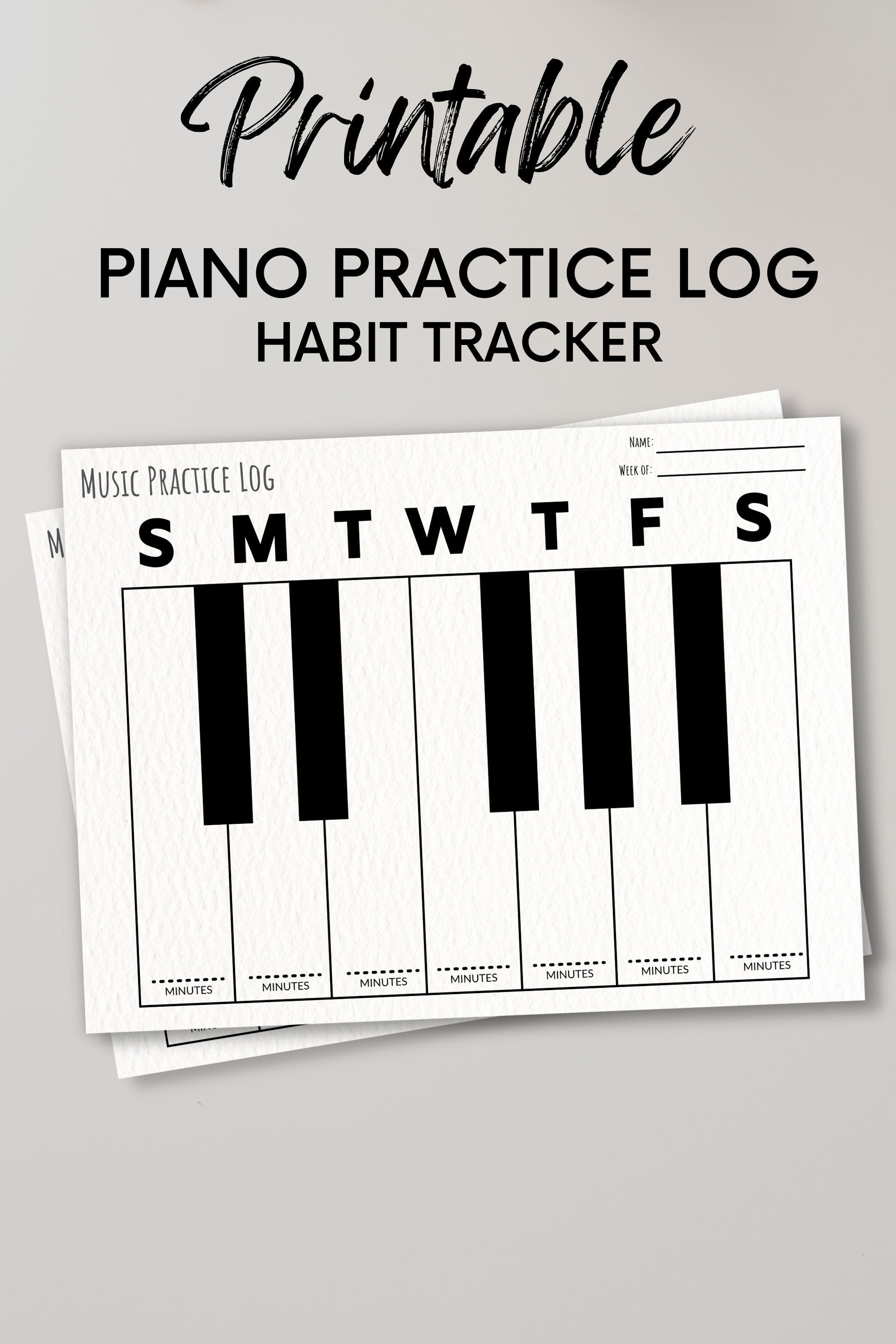 Piano Practice Chart Printable Music Education Log Habit Tracker ...