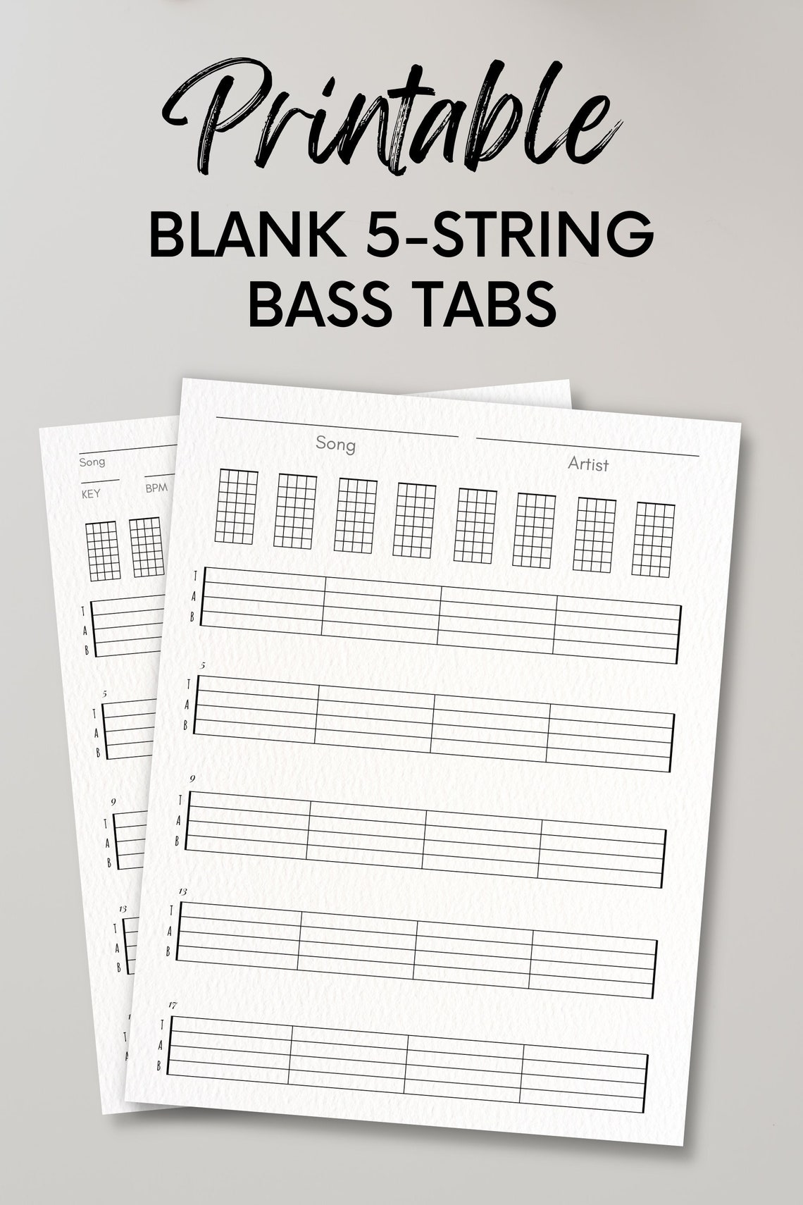Blank 5 String Bass Tabs Plus Scale Charts for Beginners Printable at ...