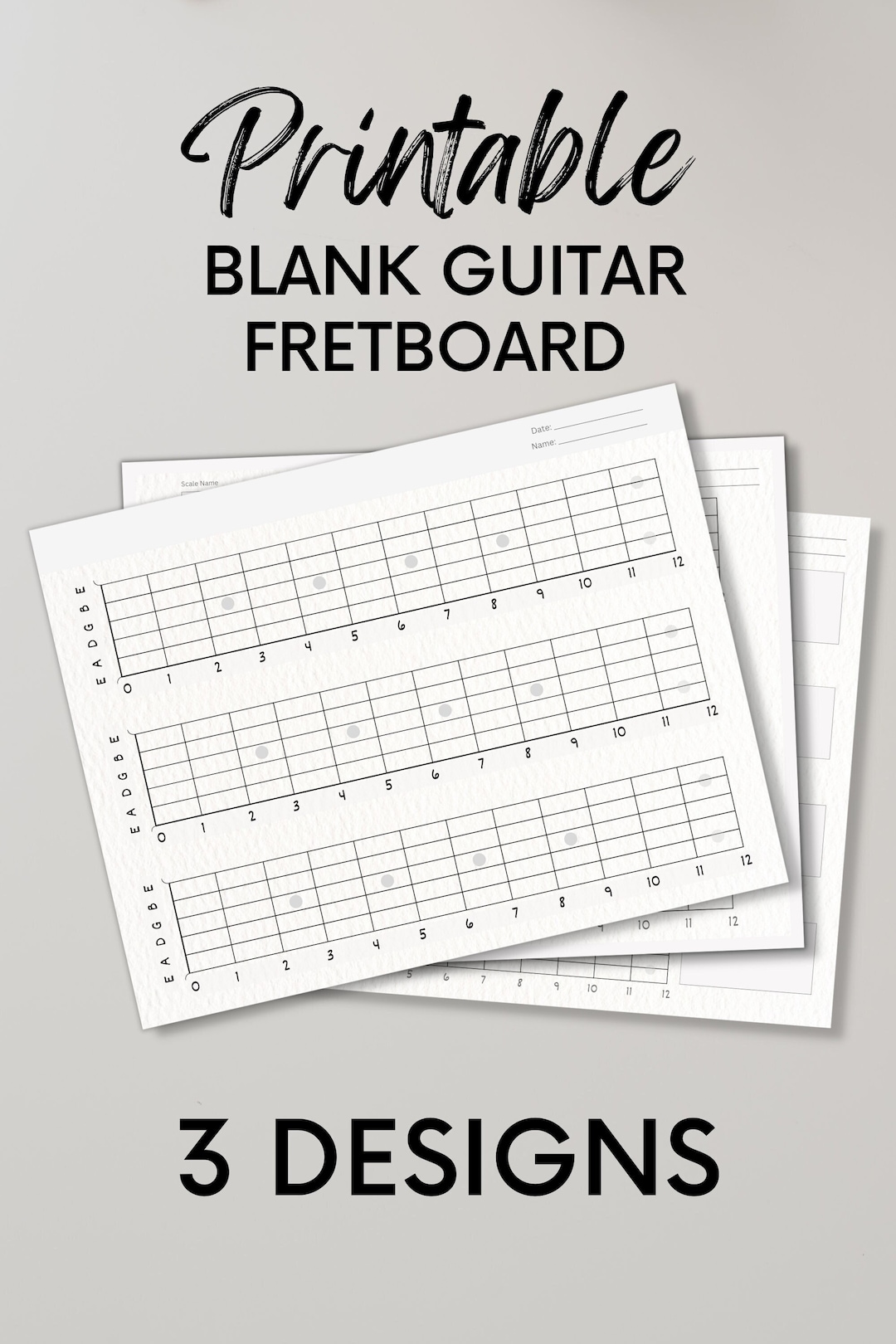 Printable Blank Guitar Fretboard Chart Neck Diagram Teacher Student ...
