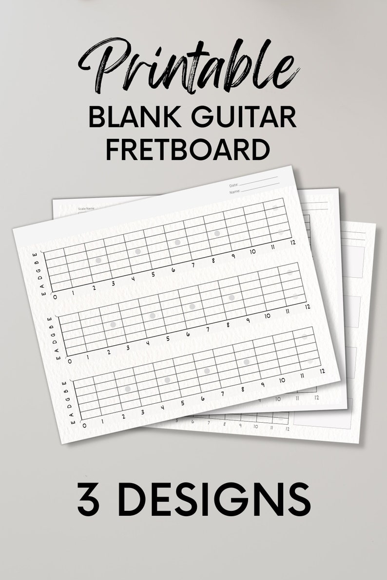 Printable Blank Guitar Fretboard Chart Neck Diagram Teacher Student ...