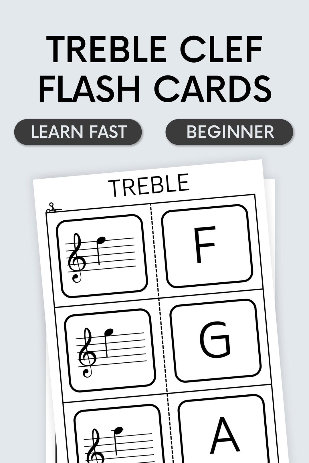 Treble Clef Flash Cards: Beginner Music Theory (printable PDF) - Etsy