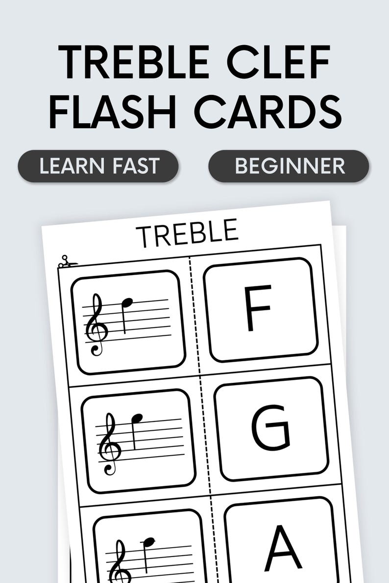Treble Clef Flash Cards: Beginner Music Theory (printable PDF) - Etsy