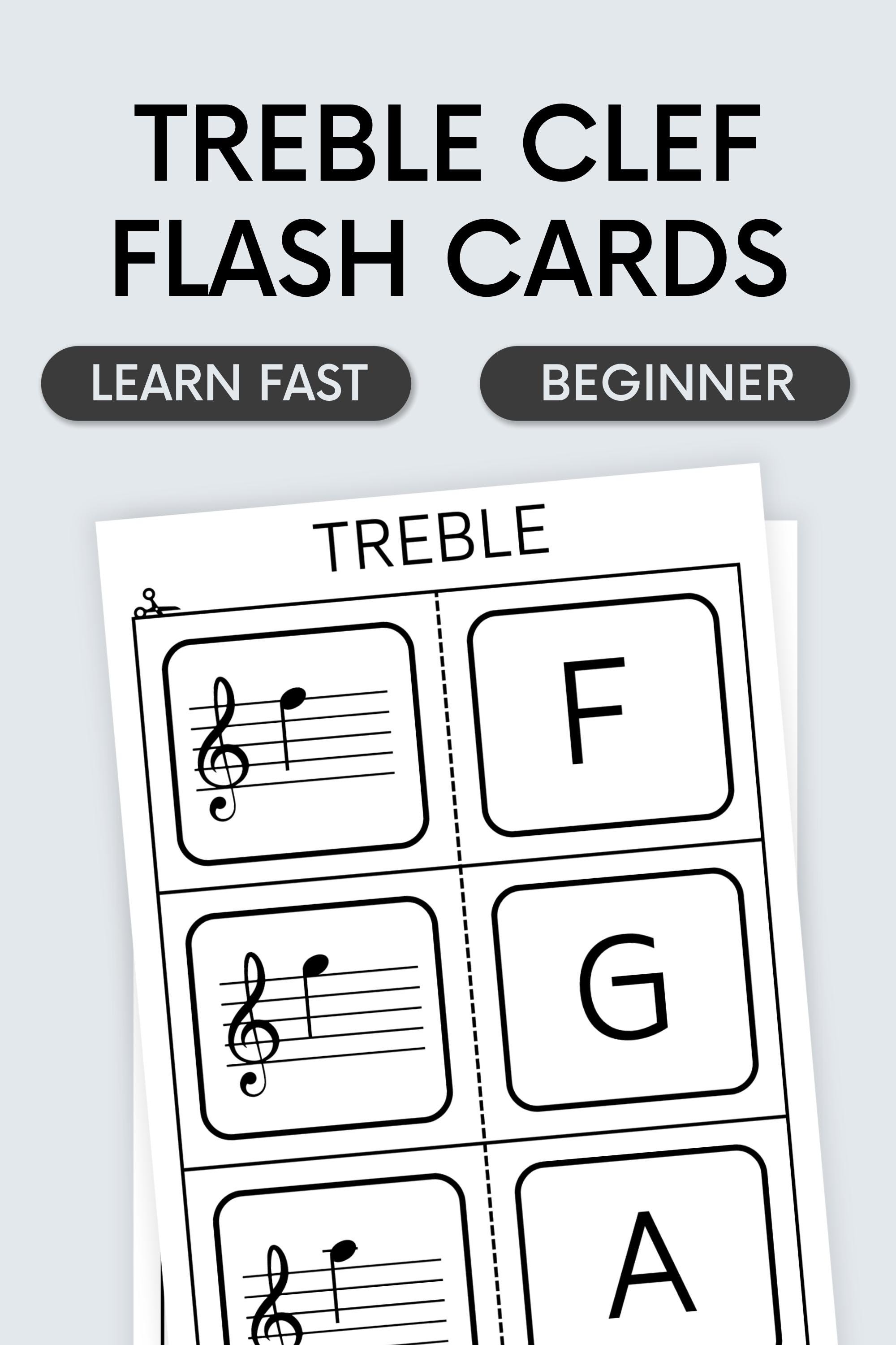 Treble Clef Flash Cards: Beginner Music Theory (printable PDF) - Etsy