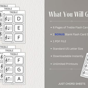 Treble Clef Flash Cards for Beginner Musicians With Bonus Blank Music ...