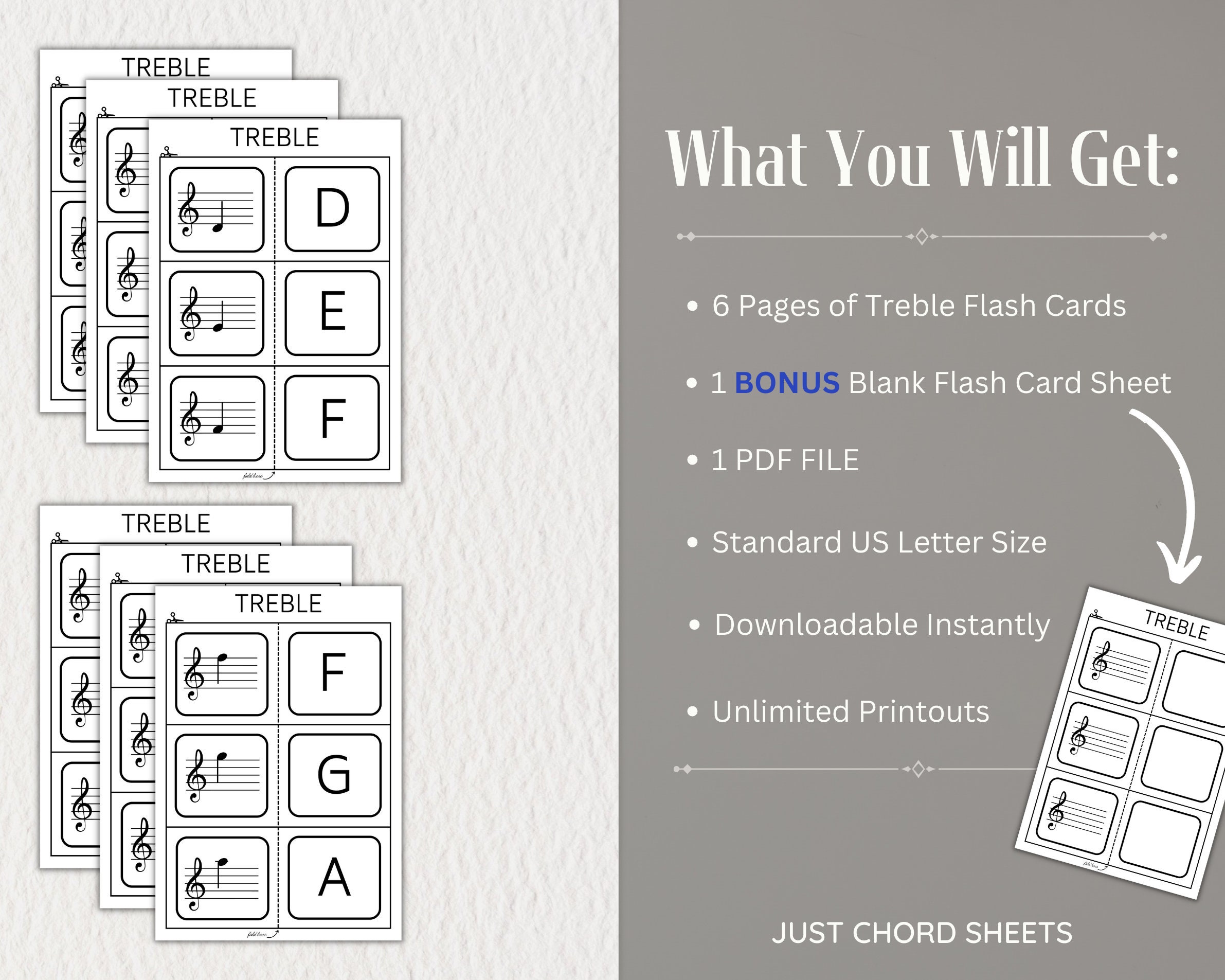 Treble Clef Flash Cards for Beginner Musicians With Bonus Blank Music ...