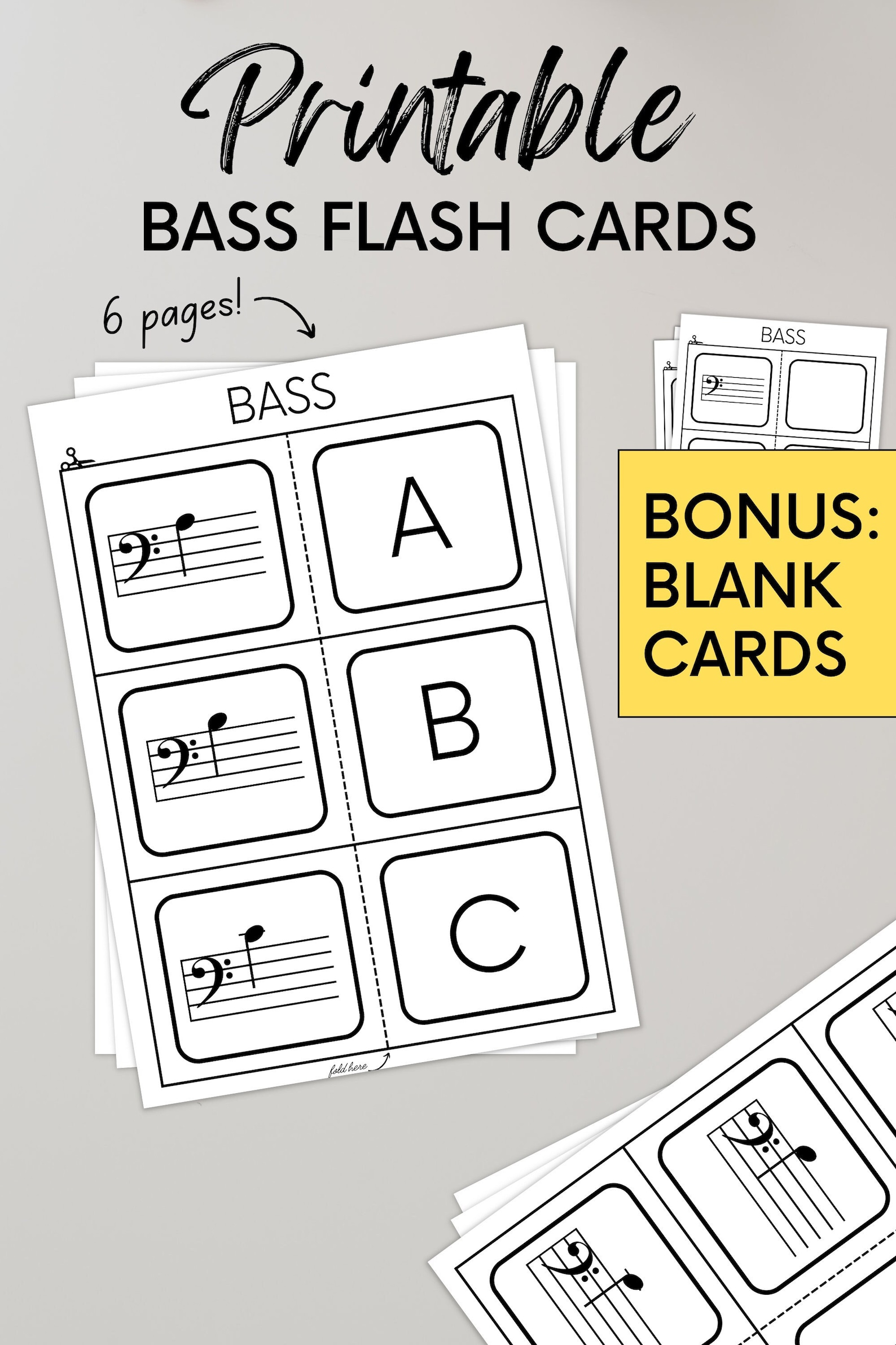 Bass Clef Flashcards – Printable Note Reading for Beginner Musicians - Etsy
