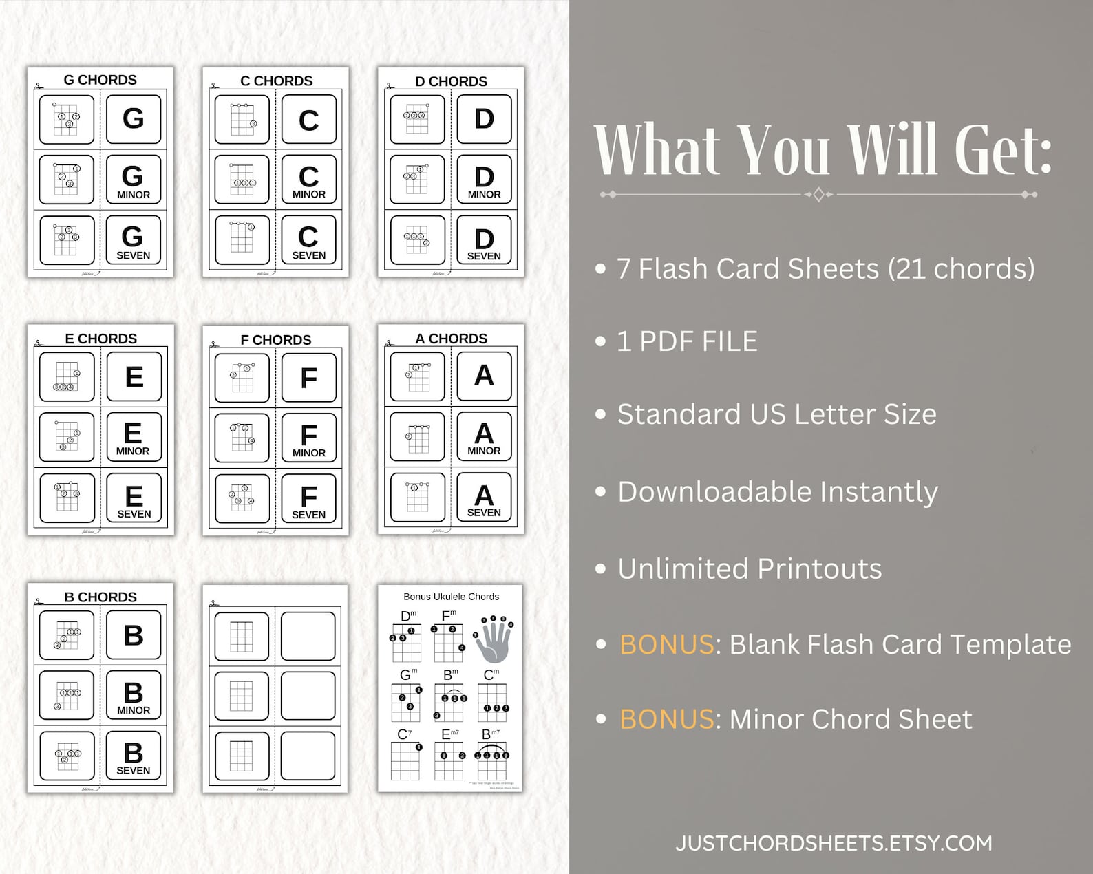 Ukulele Chord Flash Cards for Beginners With Bonus Chord Sheet ...