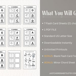 Ukulele Chord Flash Cards for Beginners: Printable Chord Sheet (PDF) - Etsy