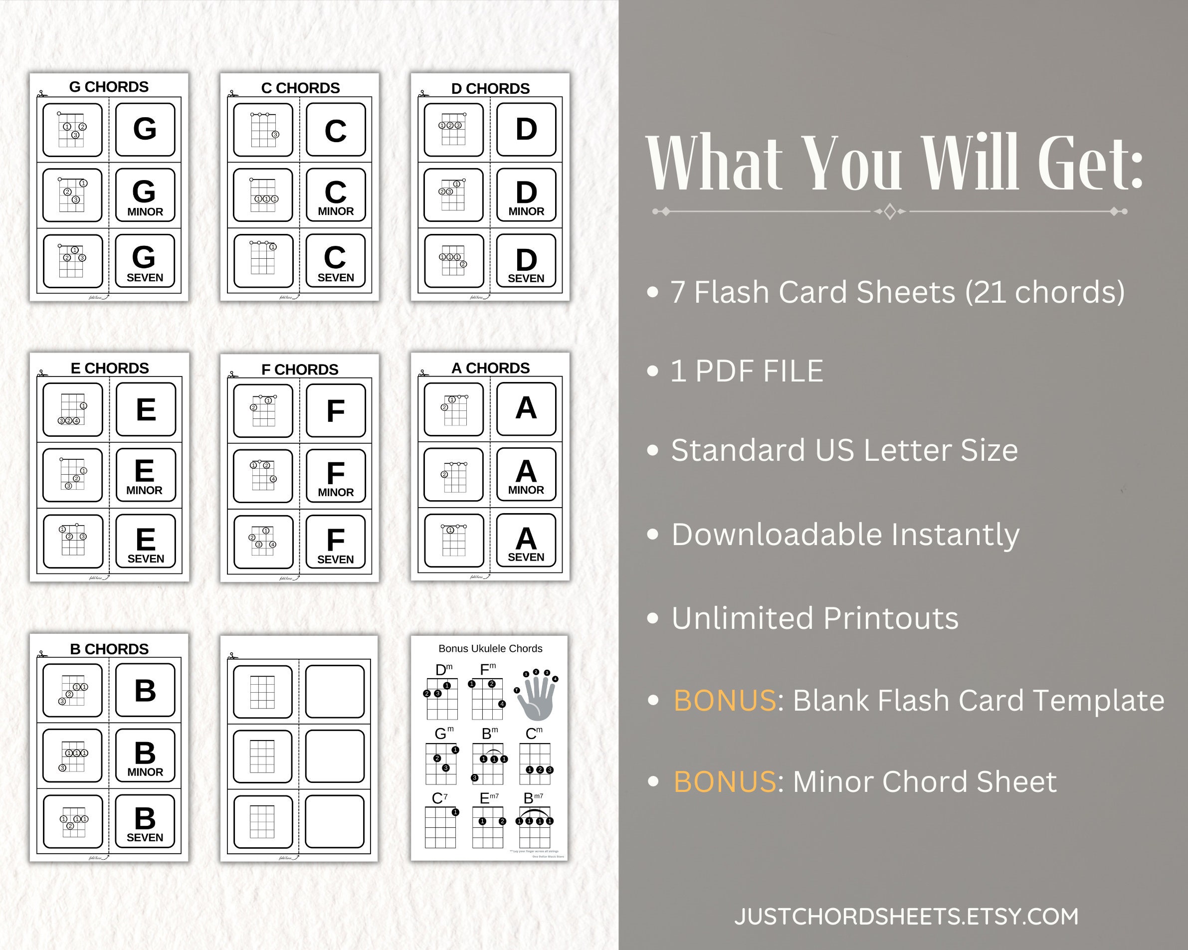 Ukulele Chord Flash Cards for Beginners: Printable Chord Sheet (PDF) - Etsy