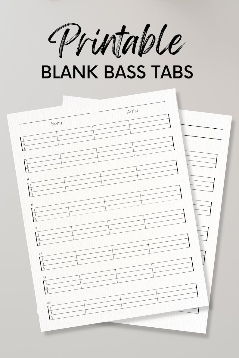 Blank Bass Tab Sheets for Beginners Intermediates Experts Tablature ...