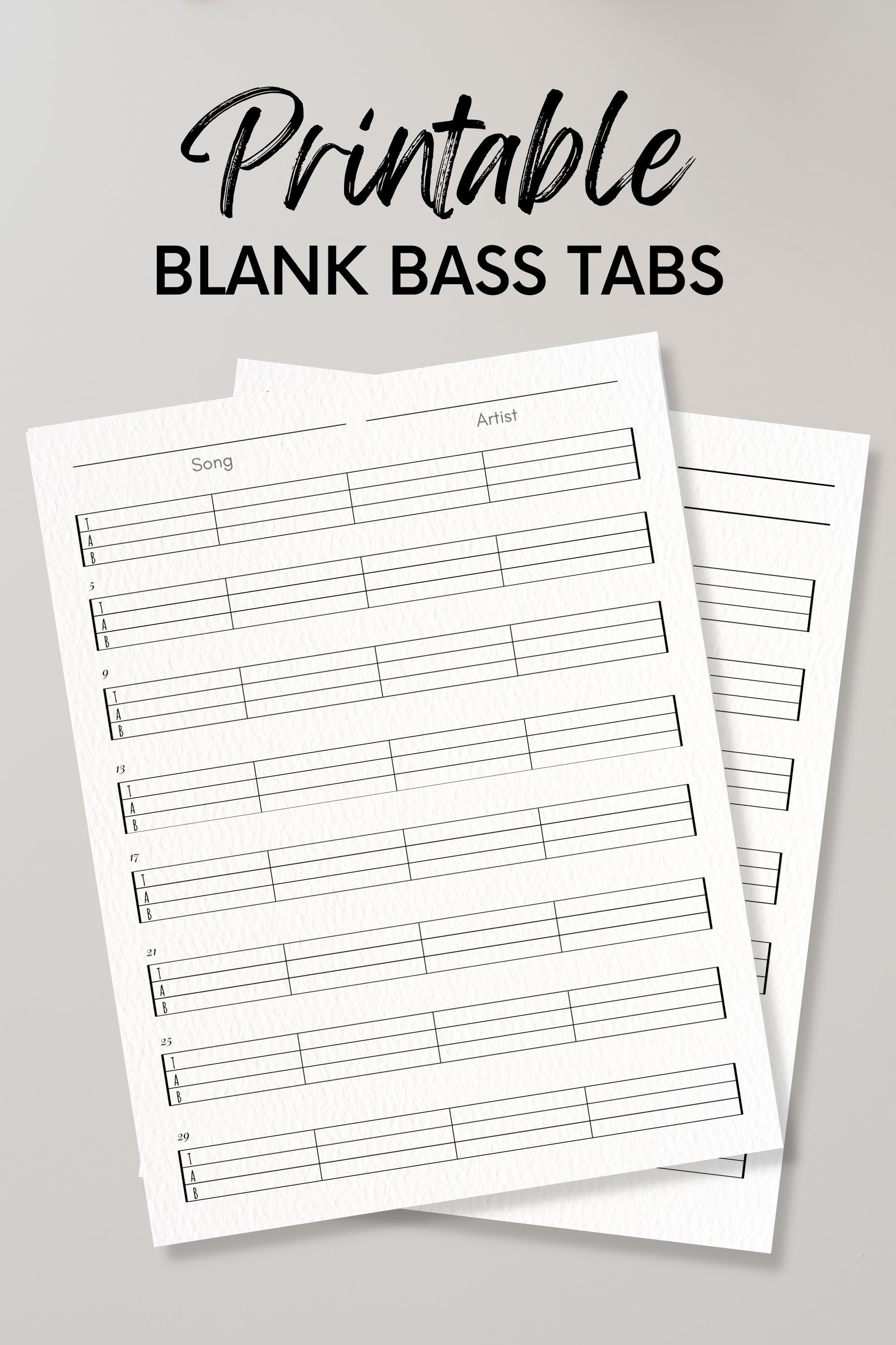 Blank Bass Tab Sheets for Beginners Intermediates Experts Tablature ...