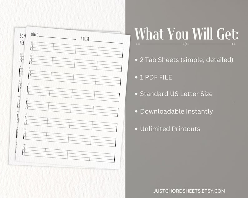 Bass Tablature Sheets: Printable Blank Tabs (PDF Download) - Etsy