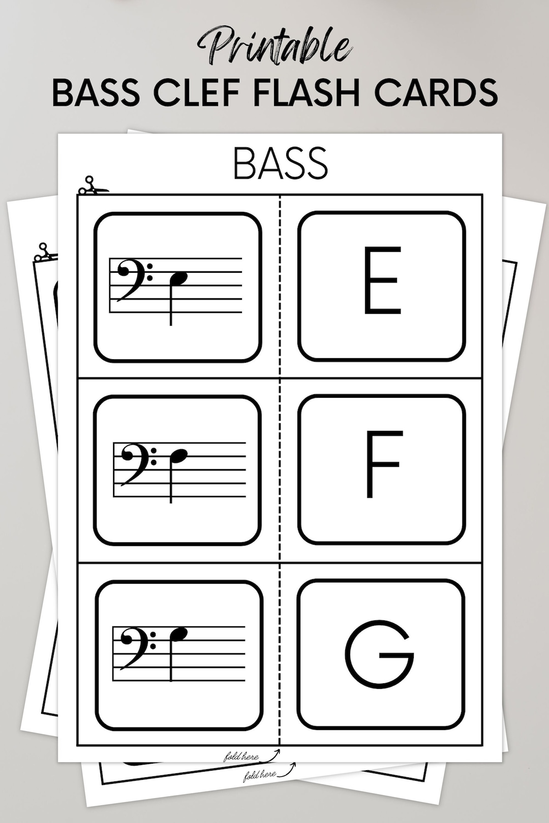 Printable Bass Clef Music Note Flashcards for Music Students Learning ...