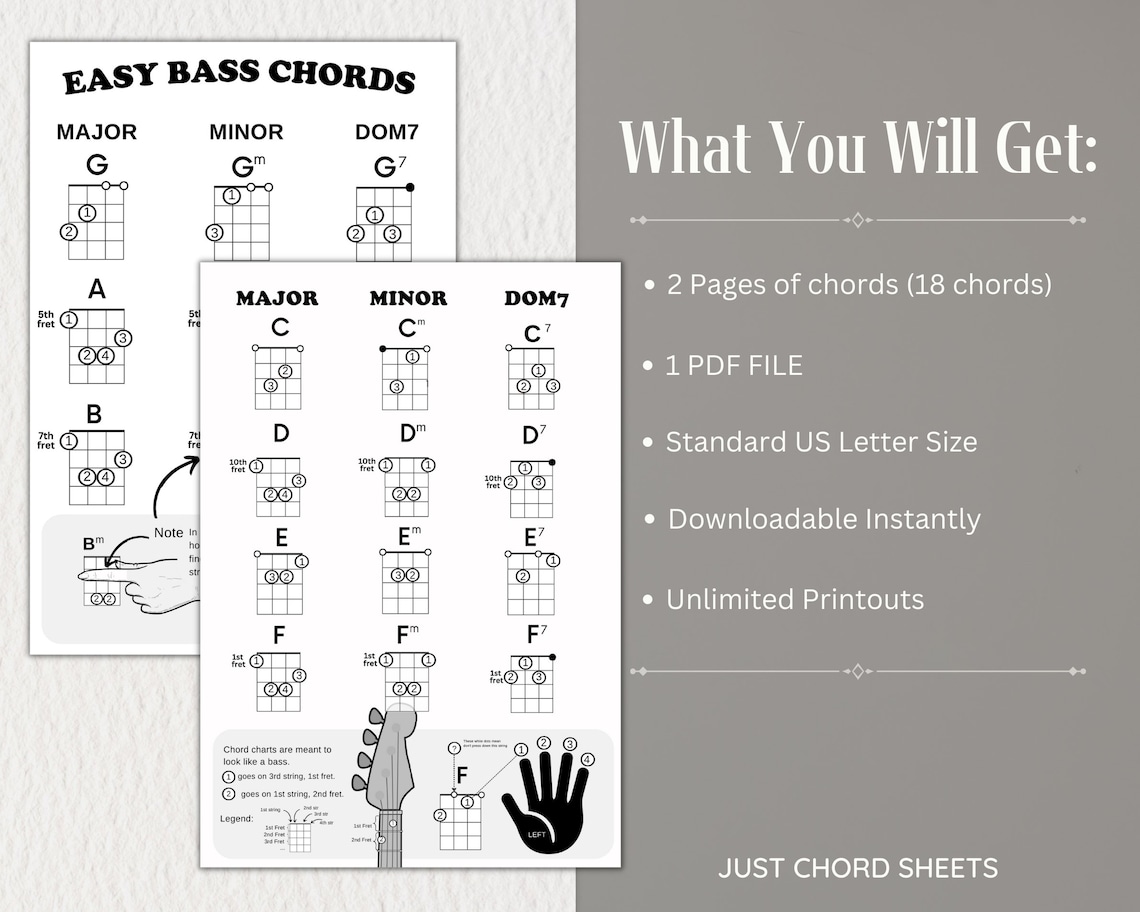 Bass Chord Chart for Beginners Printable at Home for Bass Student Play ...