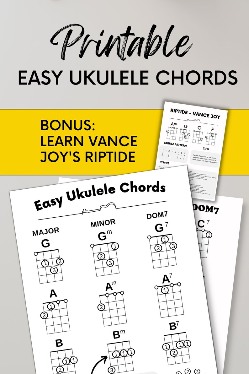 Tabla de acordes de ukelele para principiantes Acordes fáciles de ...