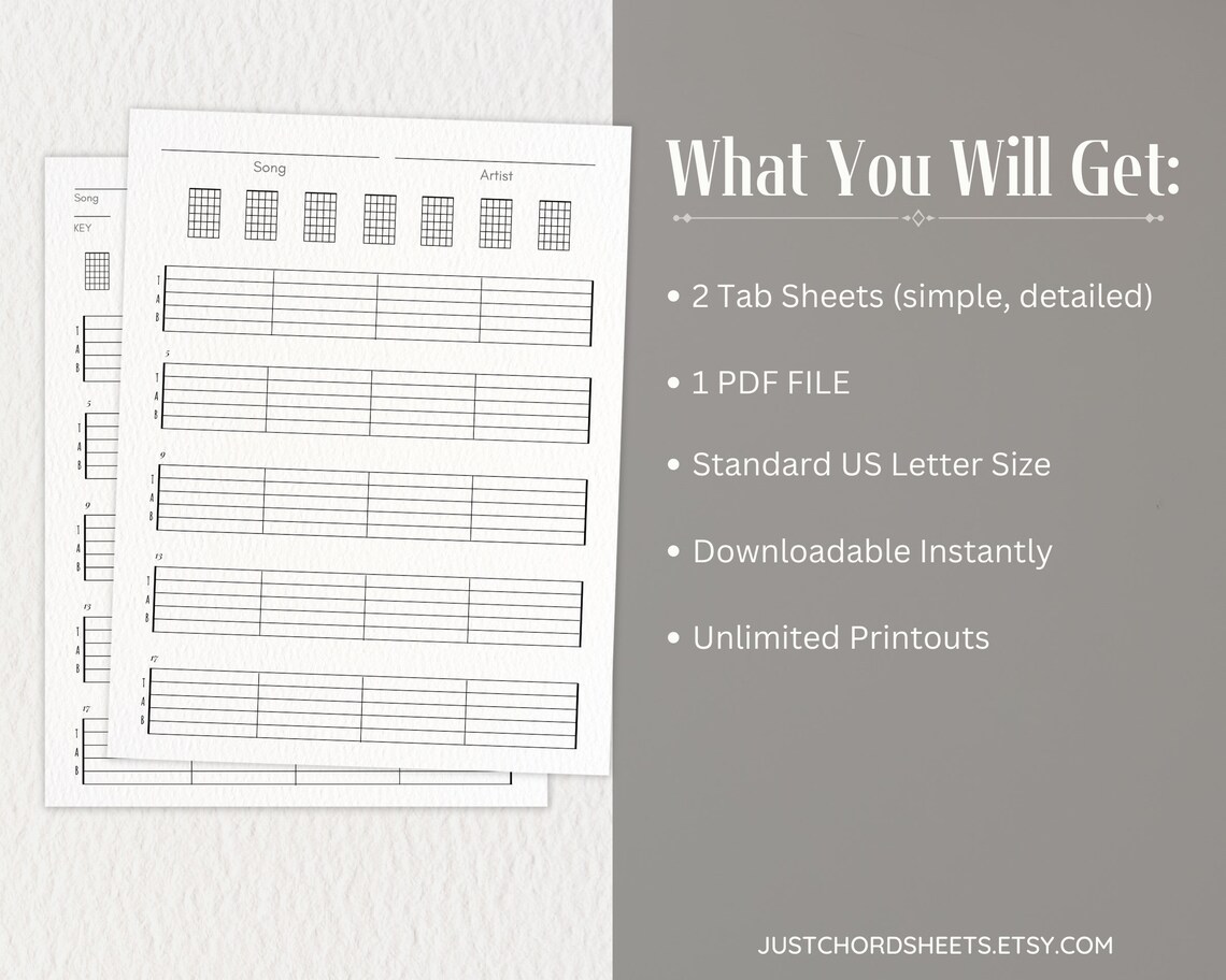 Guitar Tabs and Chord Charts for Beginners (printable PDF) - Etsy