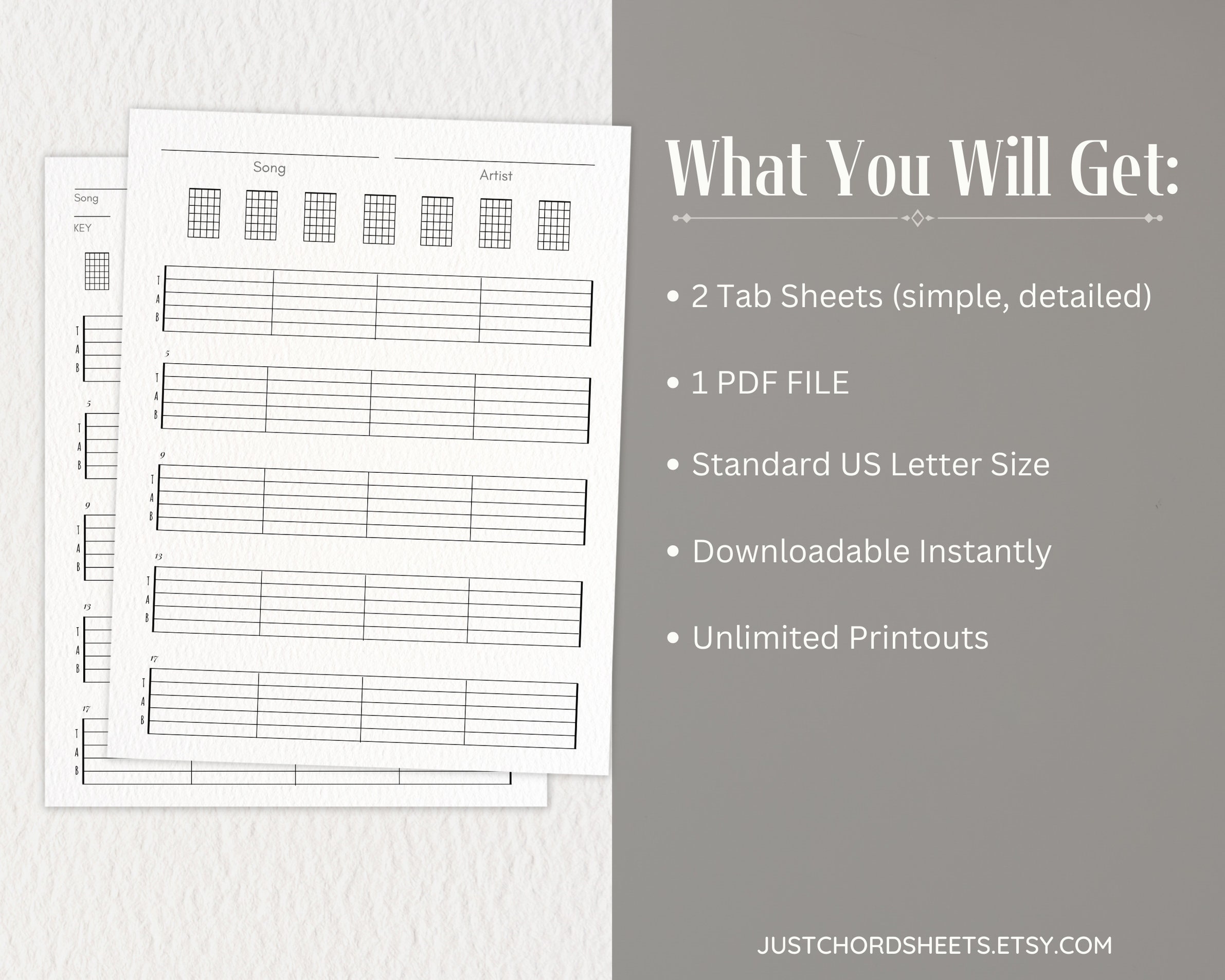 Blank Guitar Tabs Plus Chord Charts for Beginners Printable at Home on ...