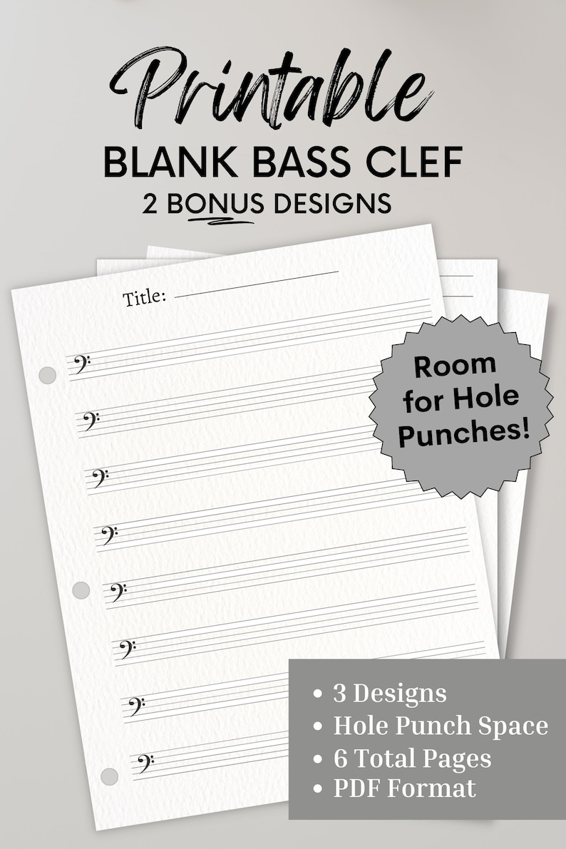Blank Bass Clef Notation Sheets Music Printable PDF Instant Download ...