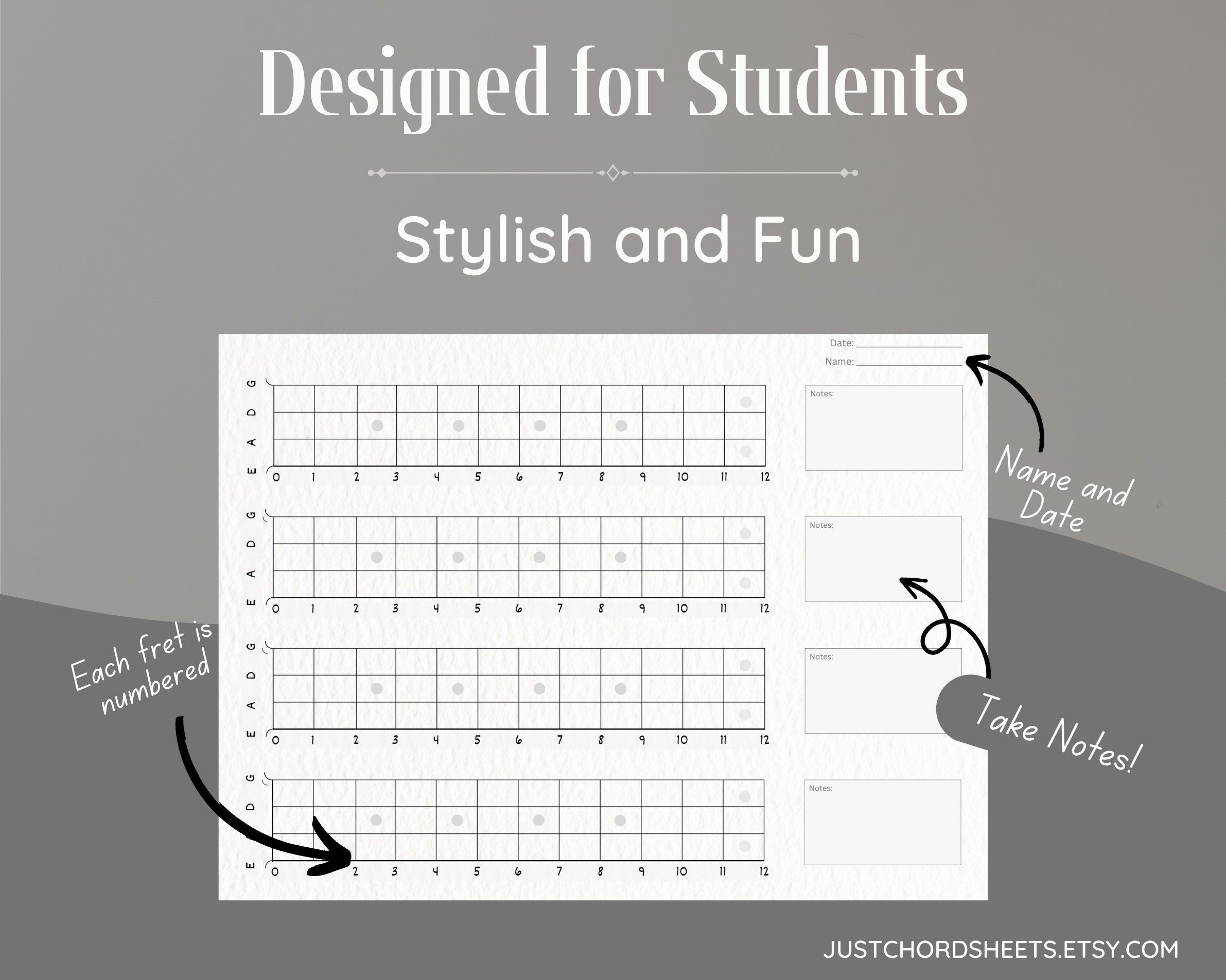 Printable Blank Bass Guitar Fretboard Chart Neck Diagram Teacher ...