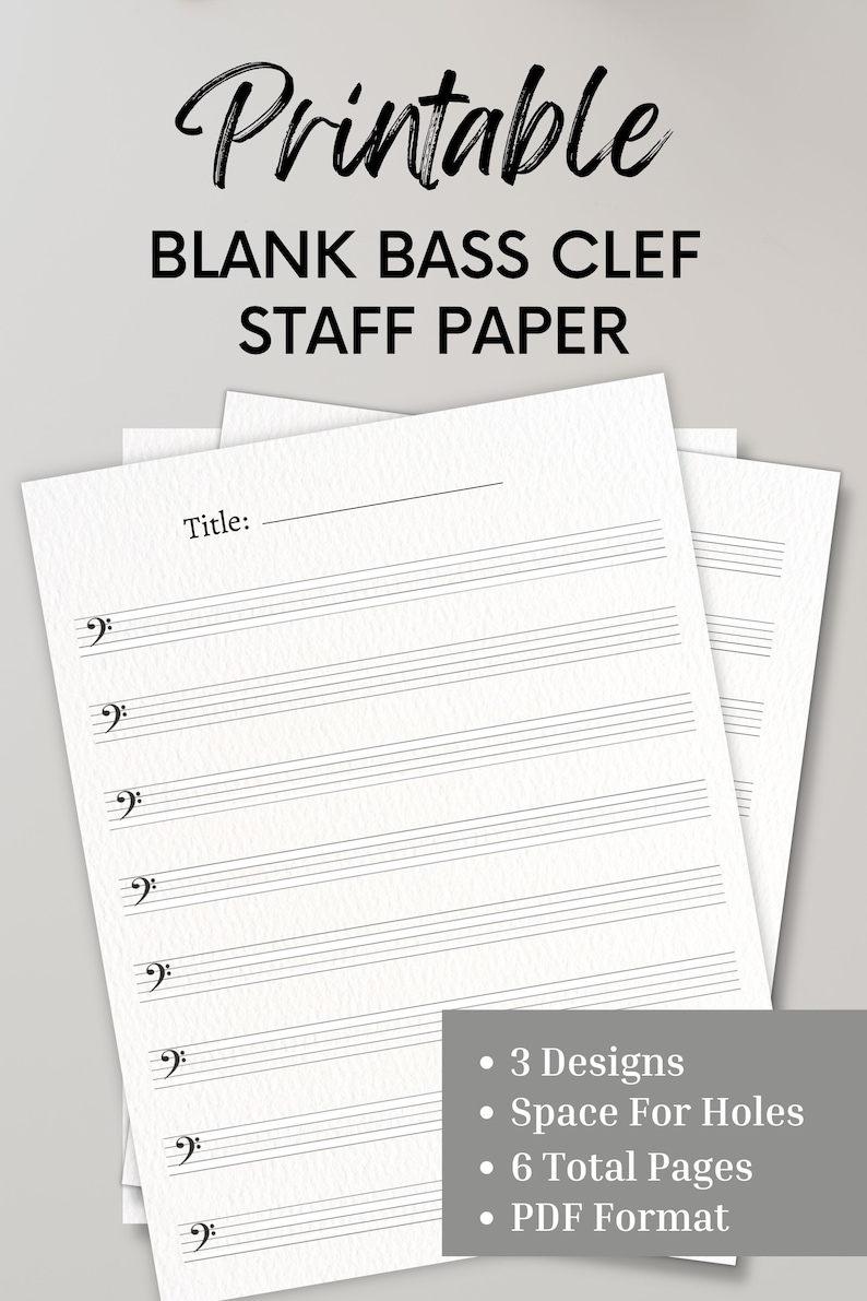 Printable Blank Bass Clef Sheet Music Notation Sheets Staff Stave Print ...