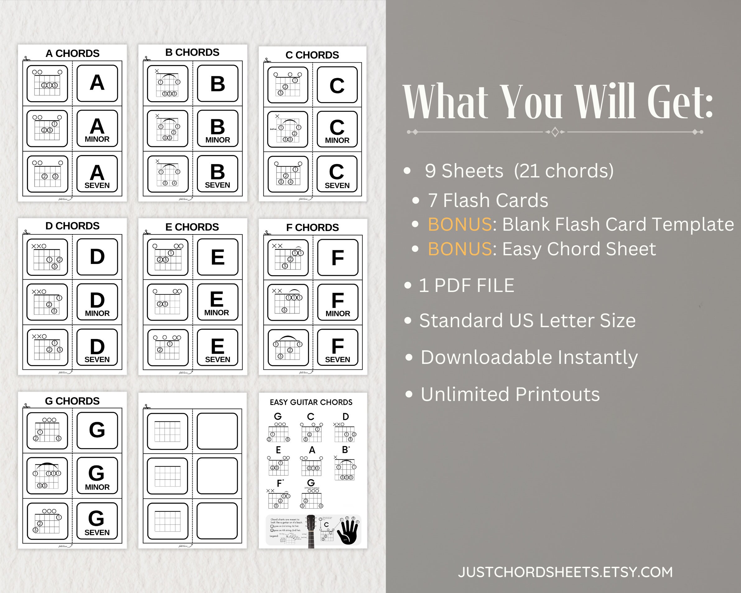 Guitar Chord Flash Cards for Beginners: Printable Teacher Resource (PDF ...