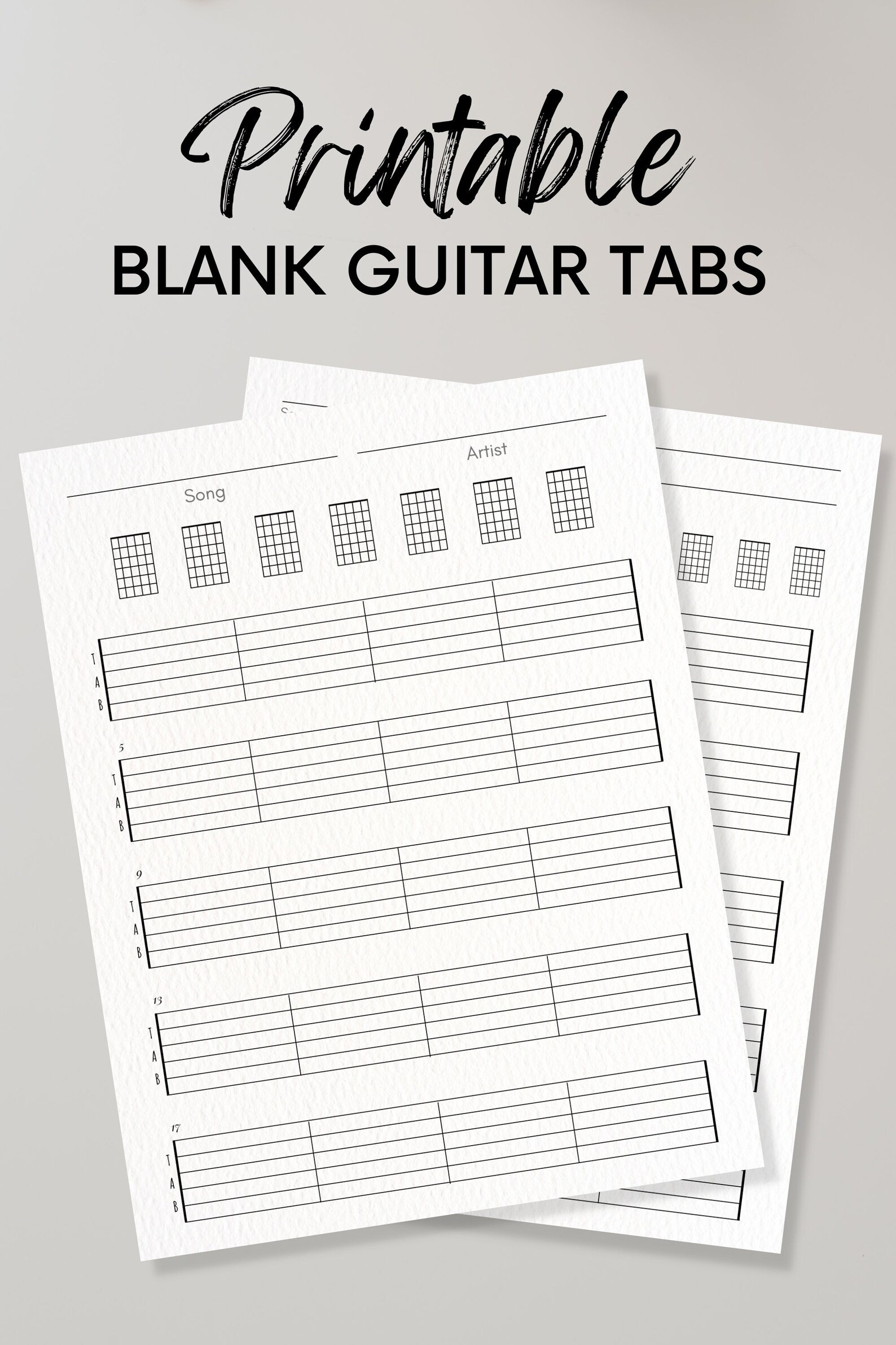 Blank Guitar Tabs Plus Chord Charts for Beginners Printable at Home on ...