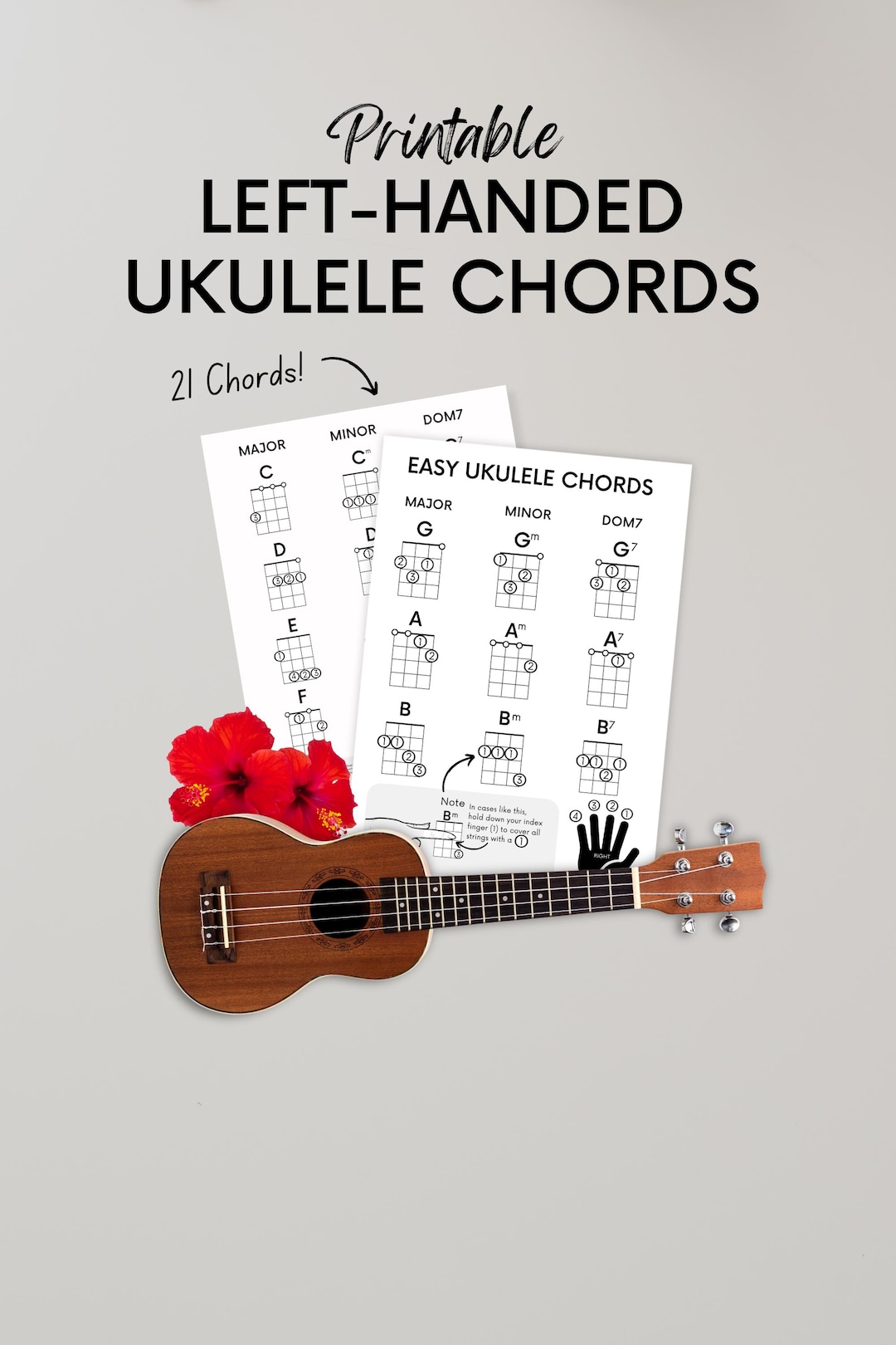 Left Handed Ukulele Chord Chart: Beginner Uke Chords (printable PDF ...