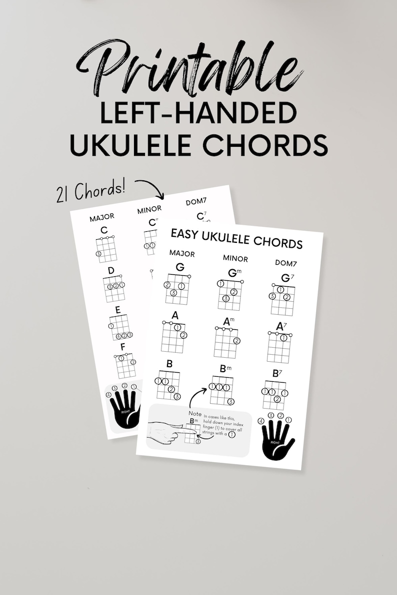 Left Handed Ukulele Chord Chart: Beginner Uke Chords (printable PDF ...