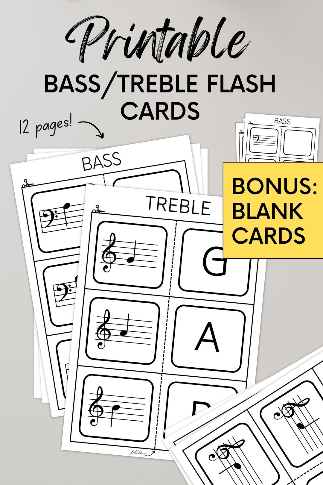 Printable Music Note Flashcard BUNDLE for Music Students Learning to ...