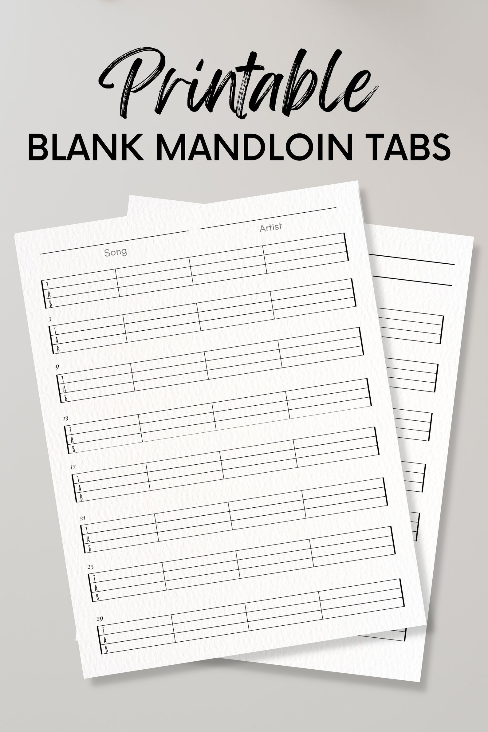 Blank Mandolin Tablature Sheets: Printable Music Paper (PDF) - Etsy