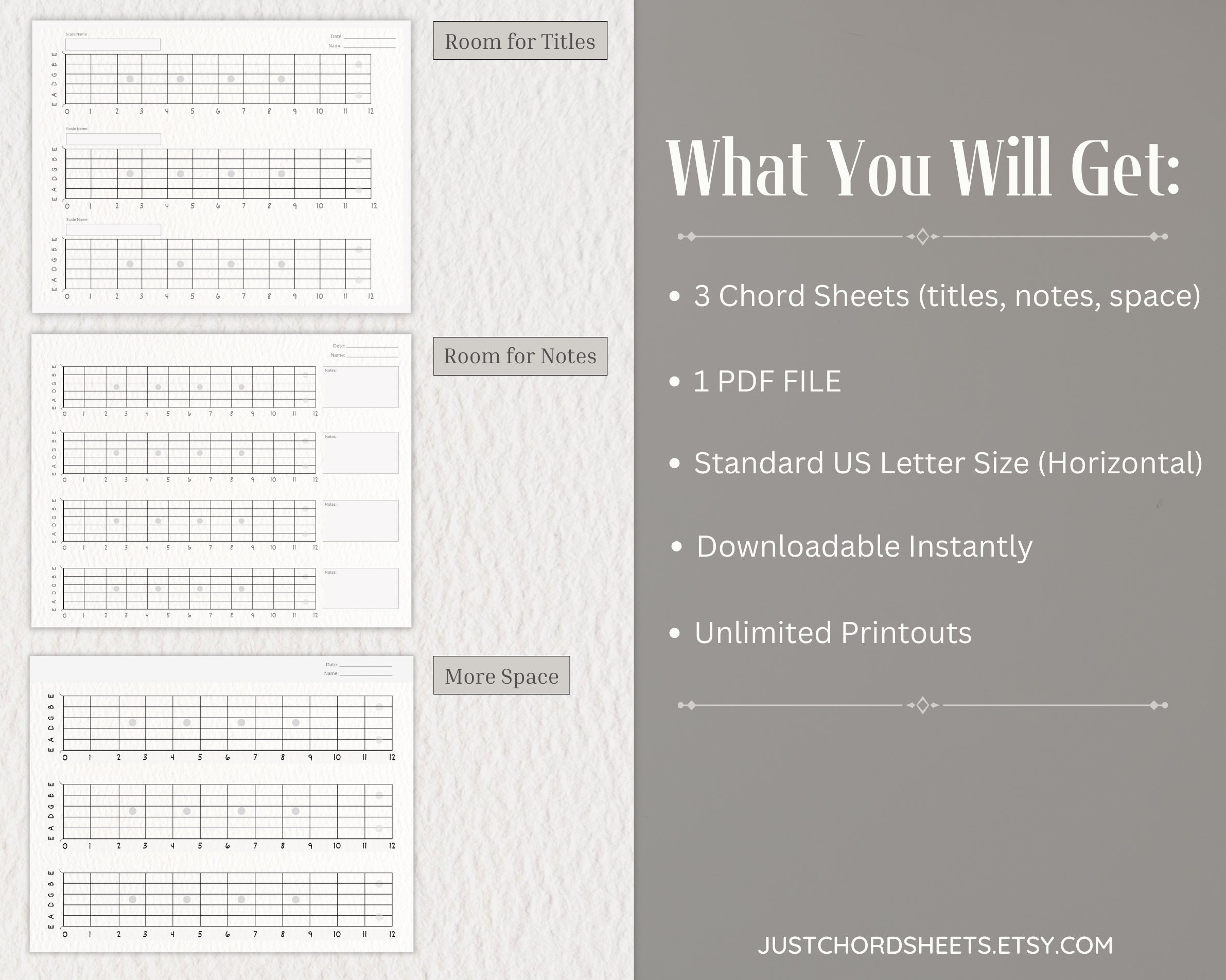 Printable Blank Guitar Fretboard Chart: Music Scale Diagram (PDF ...