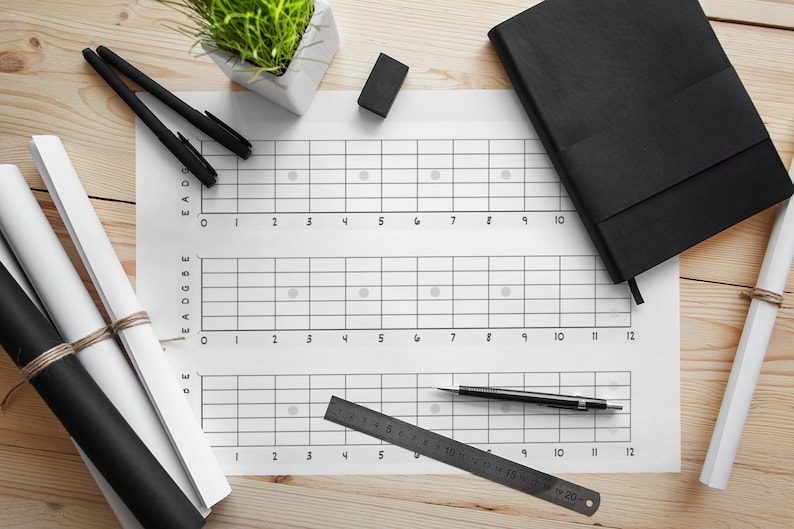 Printable Blank Guitar Fretboard Chart Neck Diagram Teacher Student ...