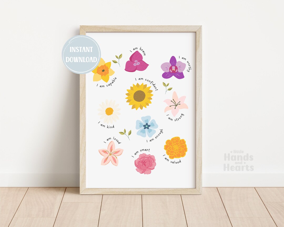 Flower Affirmations for Kids Affirmations Wall Art Floral Affirmations ...