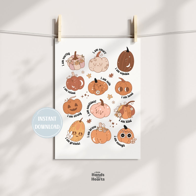 Retro Pumpkin Affirmations for Kids Printable Art Kids Affirmations ...