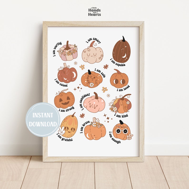 Retro Pumpkin Affirmations for Kids Printable Art Kids Affirmations ...
