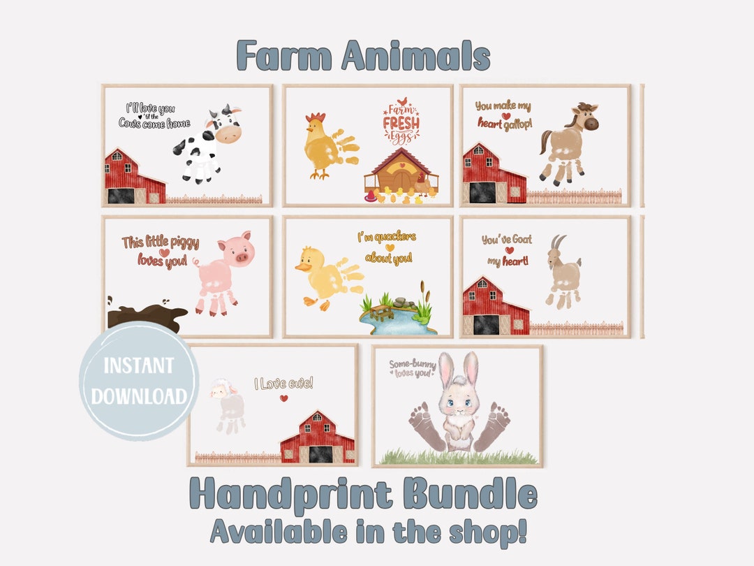 Farm Animal Handprint Craft Bundle Printable Personalized DIY Keepsake ...