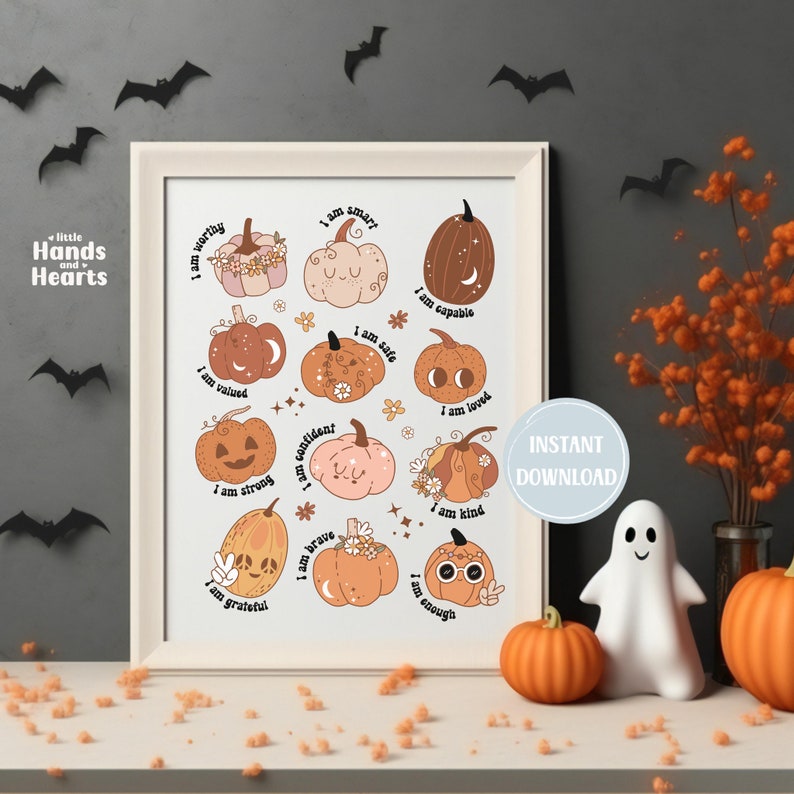 Retro Pumpkin Affirmations for Kids Printable Art Kids Affirmations ...