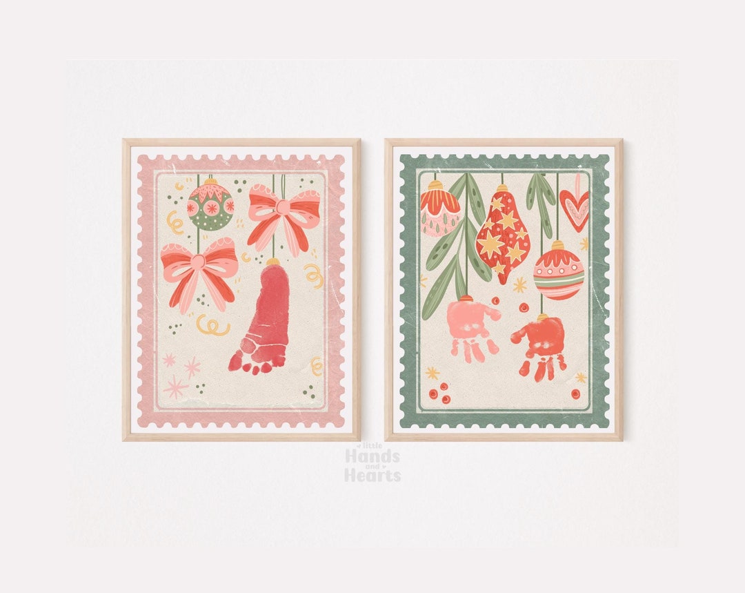 Vintage Christmas Handprint Art Footprint Craft DIY Christmas Printable ...