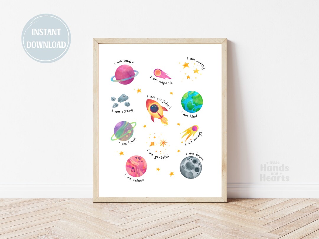 Space Affirmations for Kids Affirmations Wall Art Space Themed ...