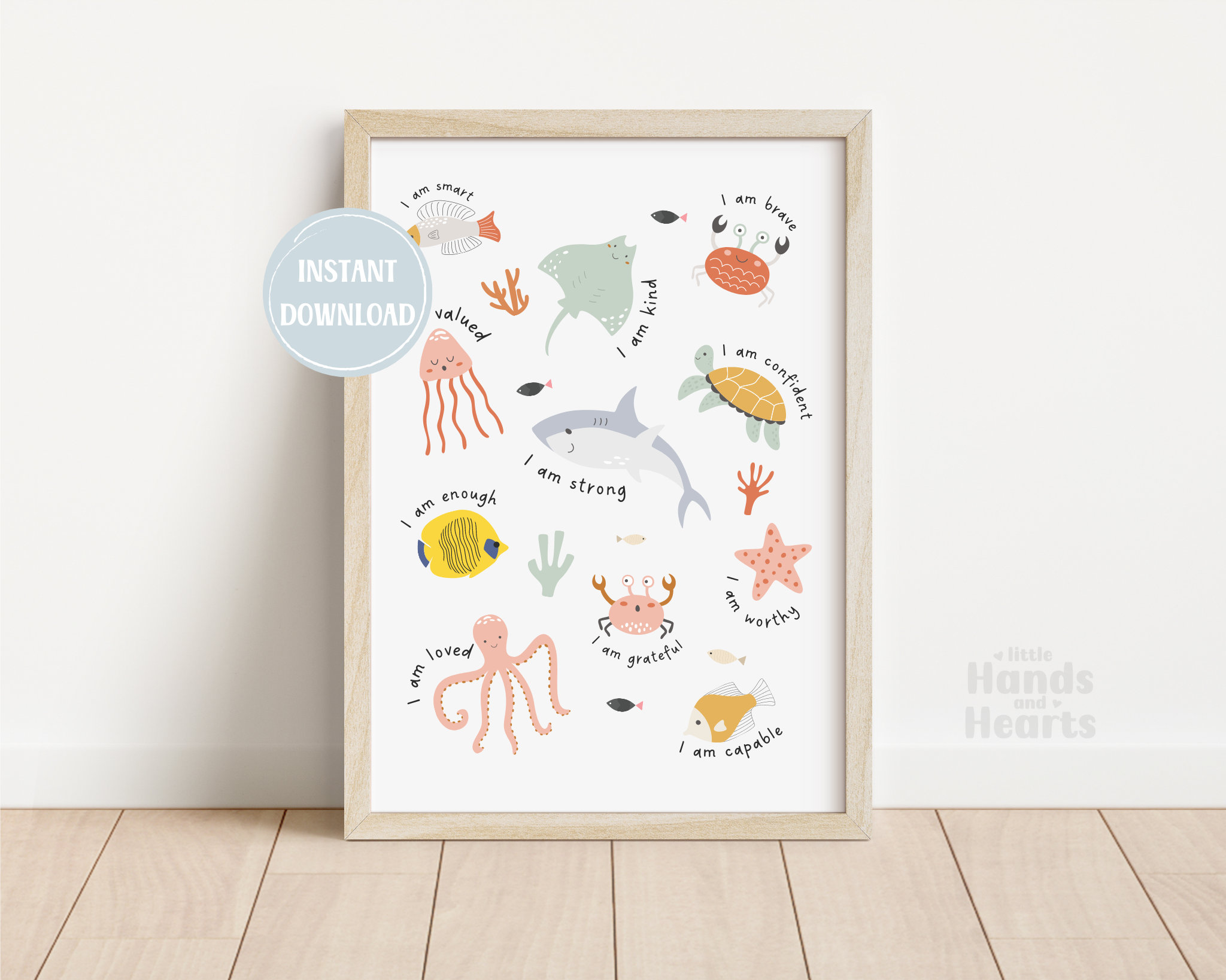 Ocean Affirmations Art Print for Kids – Sea Life Wall Decor (digital ...
