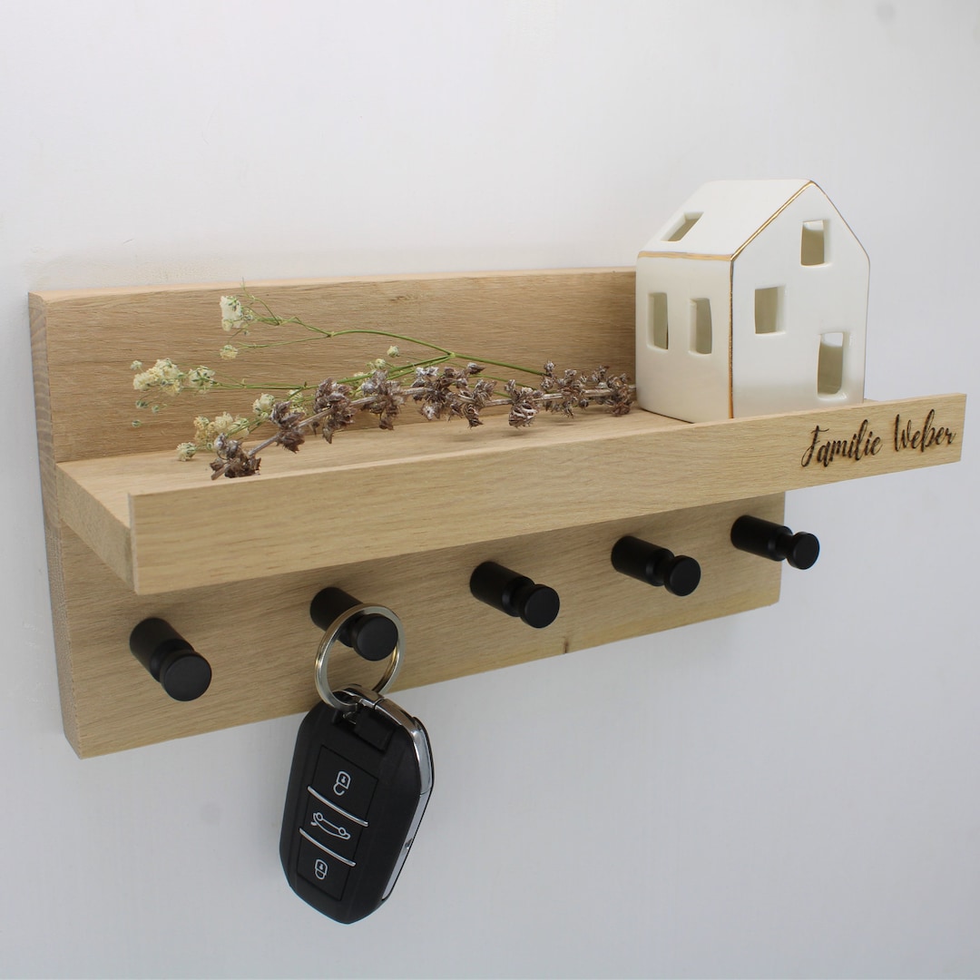 Personalisiertes Schlüsselbrett, Schlüsselleiste Eiche Wunschgravur ...