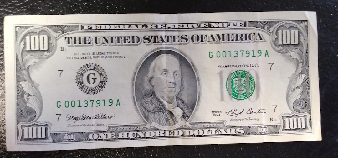 1993 Series 100 Dollar Federal Reserve Note-low Numbers-good Condition ...